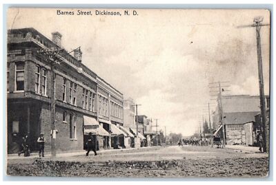 Dickinson North Dakota Postcard Barnes Street Business Section 1907 ...
