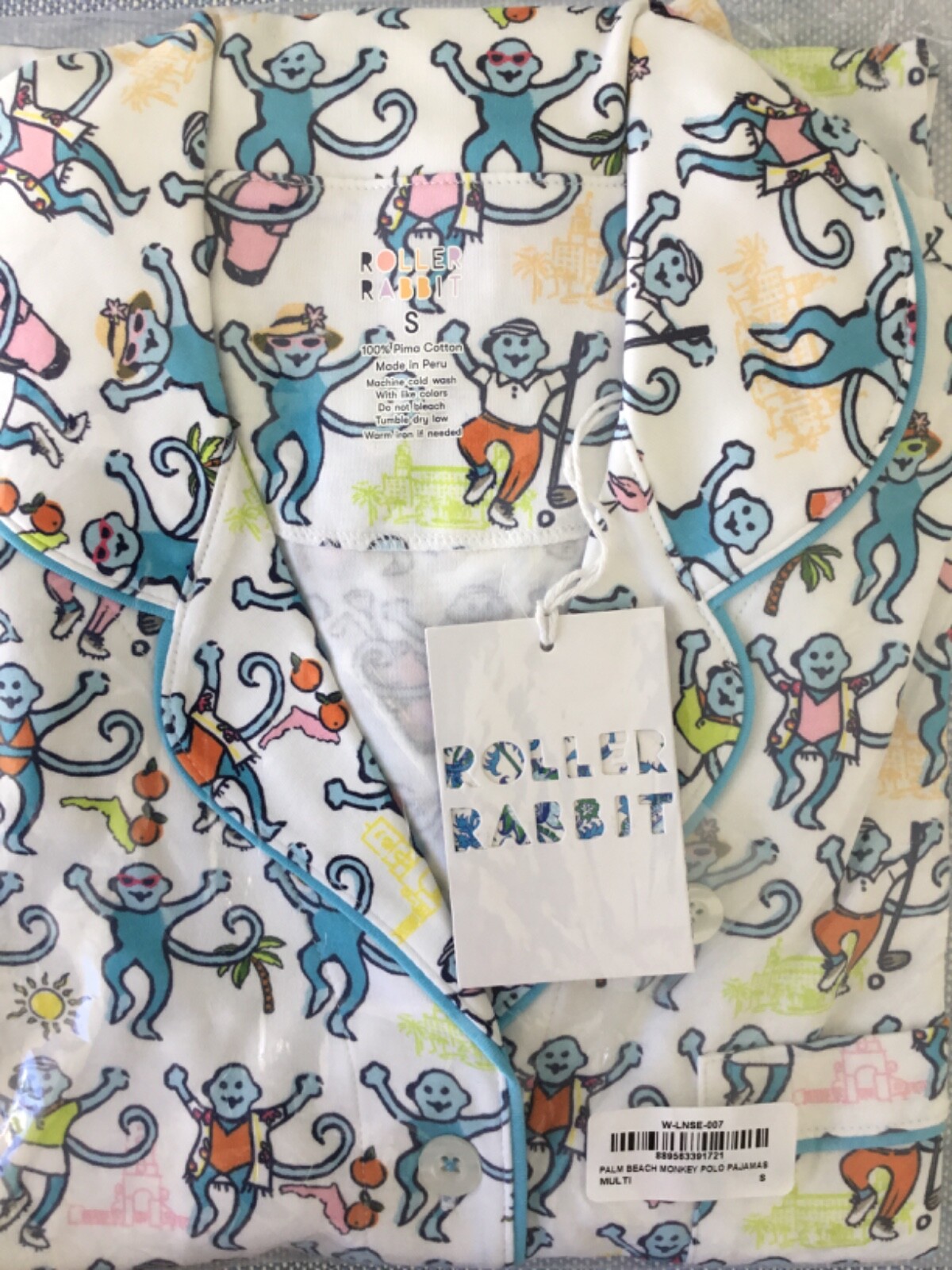 NEW NWT Roller Rabbit Palm Beach Blue Monkey Shorts Pajama Set PJ LIM ...