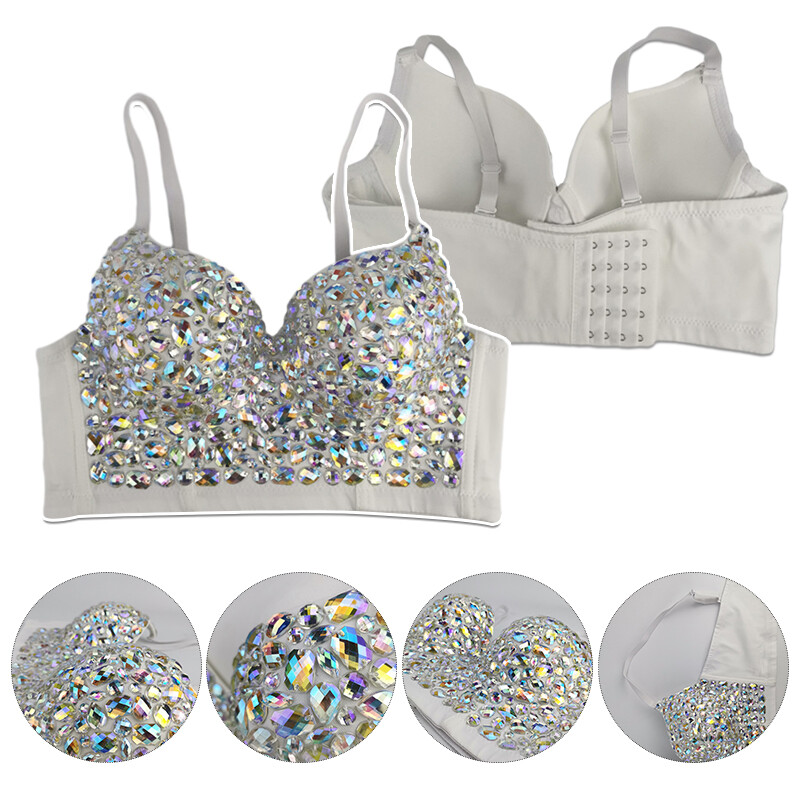 Women Sexy Shiny Diamond Rhinestones Bra Corset Bustier Crop Tank Top ...