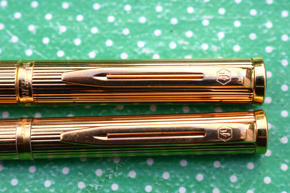 WATERMAN gold Pen Set - Fountain Pen with 18k 750 nib PARIS + Biro Pen ...