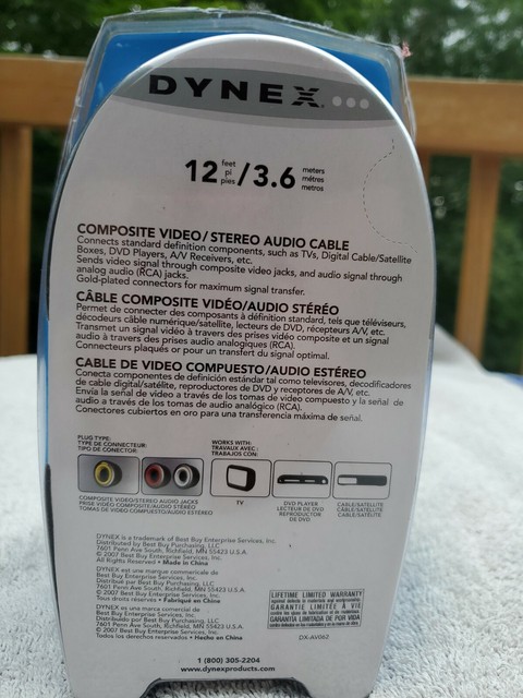Dynex Dx-av062 12ft Composite Audio Video Stereo Cable for Connecting ...