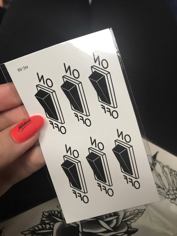 Temporäres Tattoo SET ON OFF Schalter Muster Einmal Wasserfest EIN AUS ...