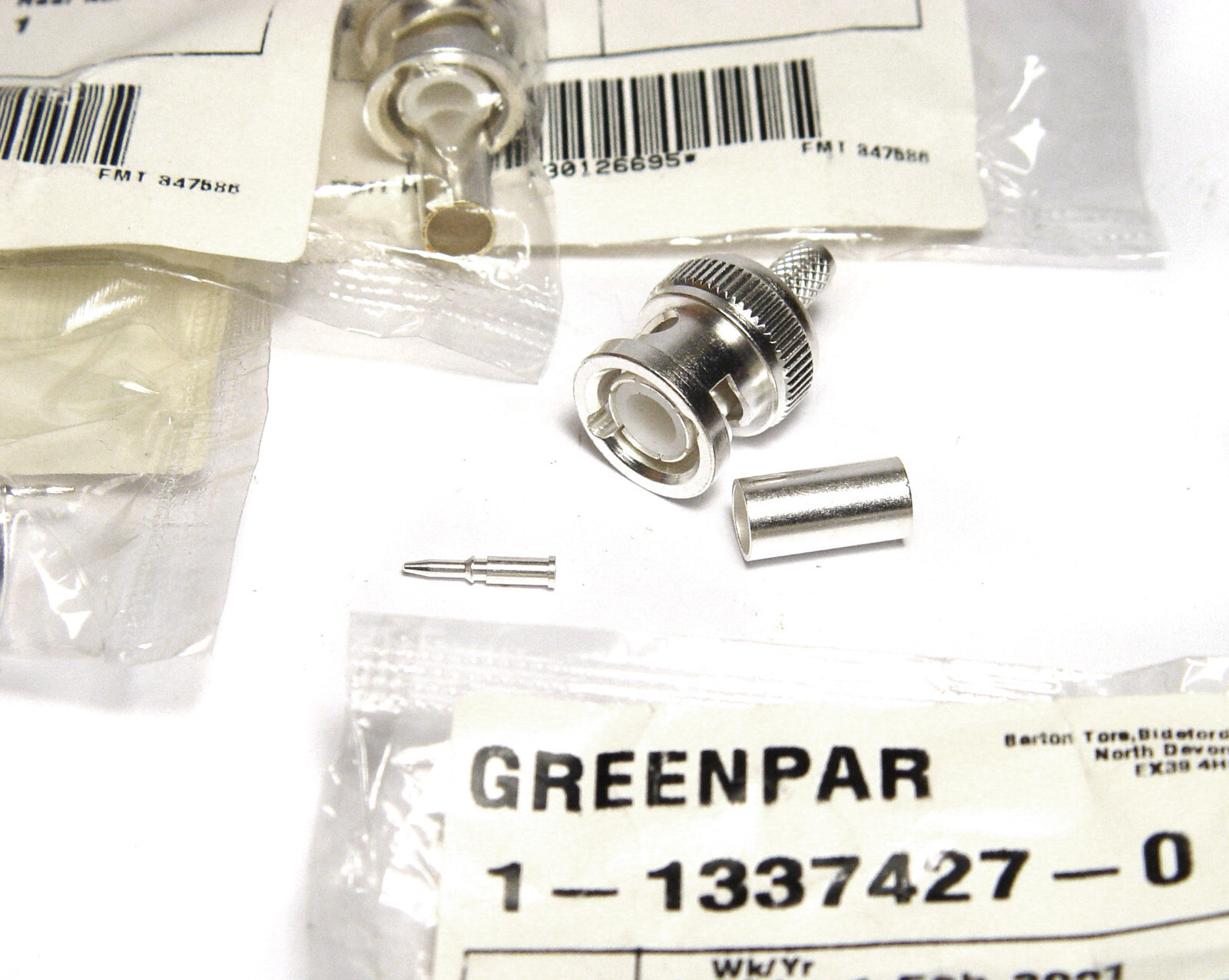 4x BNC Stecker Greenpar 1-1337427-0, 50 Ohm, 4 GHz, versilbert, Hex ...