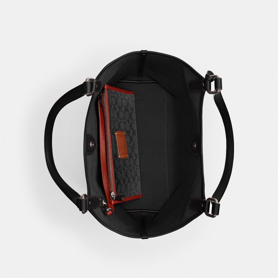 Coach Day Tote Bag Signature Canvas + Removable Zip Pouch Charcoal ...