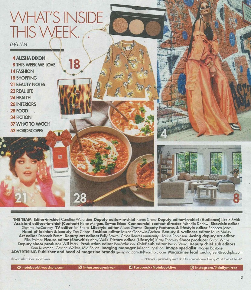 Sunday Mirror Notebook Magazine: Alesha Dixon, Llewelyn-Bowen, Fashion ...