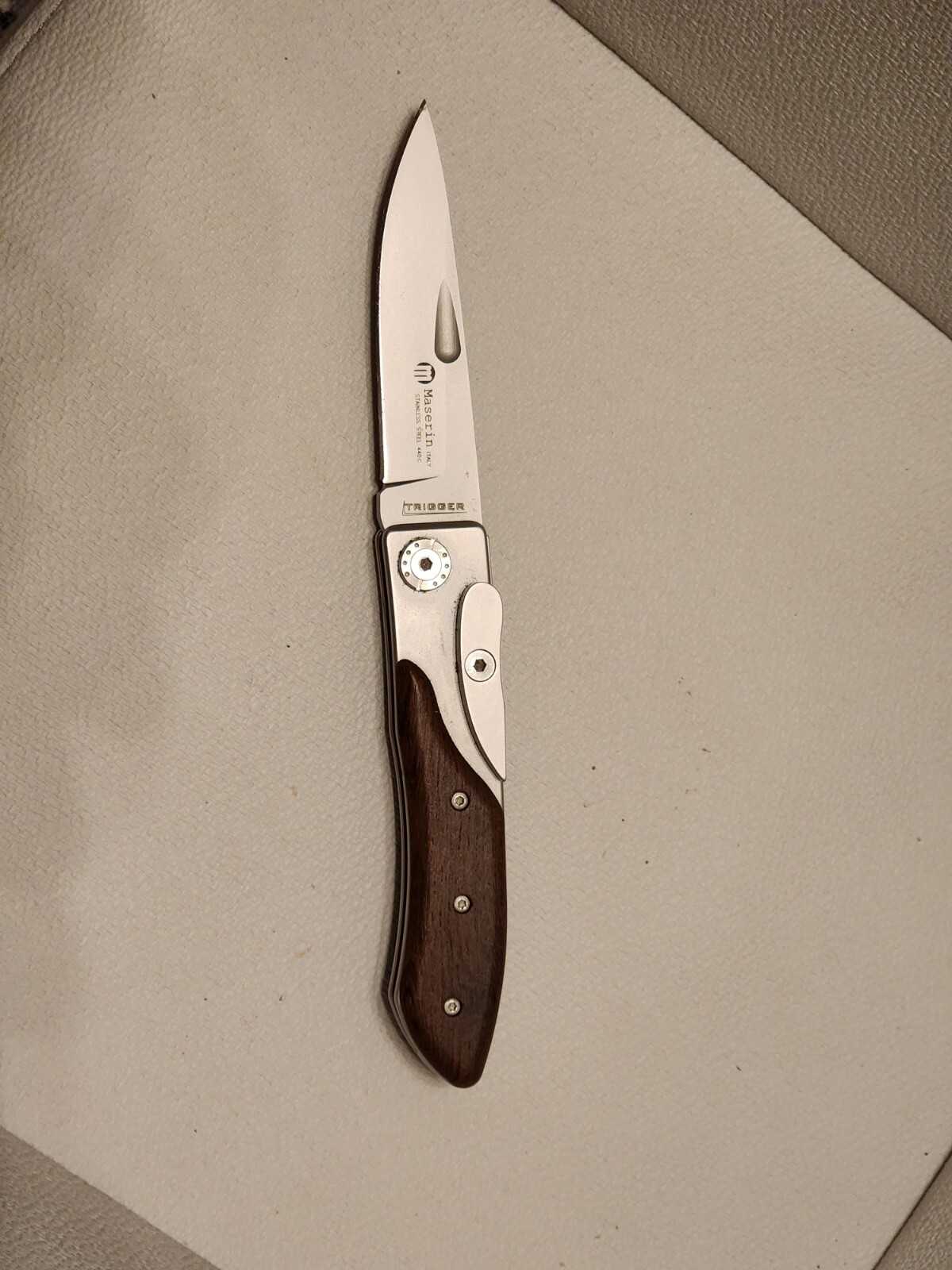 Maserin M273 - 80mm Stainless Steel Trigger Line Knife (Dark Wood ...