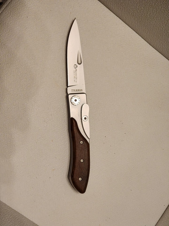 Maserin M273 - 80mm Stainless Steel Trigger Line Knife (Dark Wood ...