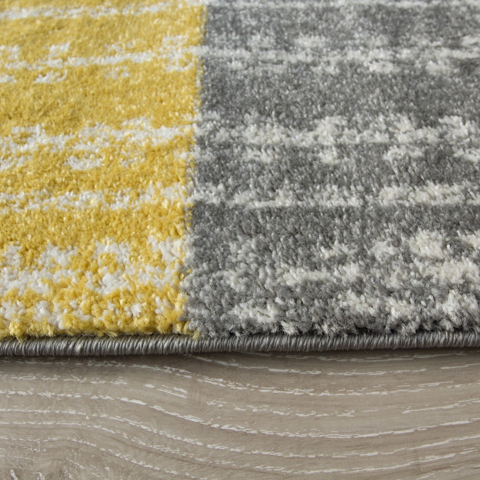 Ochre Mustard Rugs For Living Room Medium Size Yellow & Grey Geometric ...