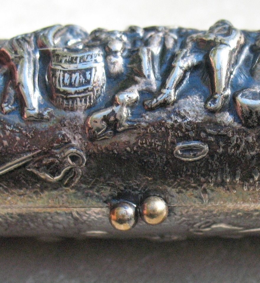 Antique Long Repousse Cylindrical Coin Box Case Marked Hans Jenson ...