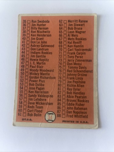 1966 Topps Baseball #34 1st Series Checklist - UNMARKED but creased. | eBay