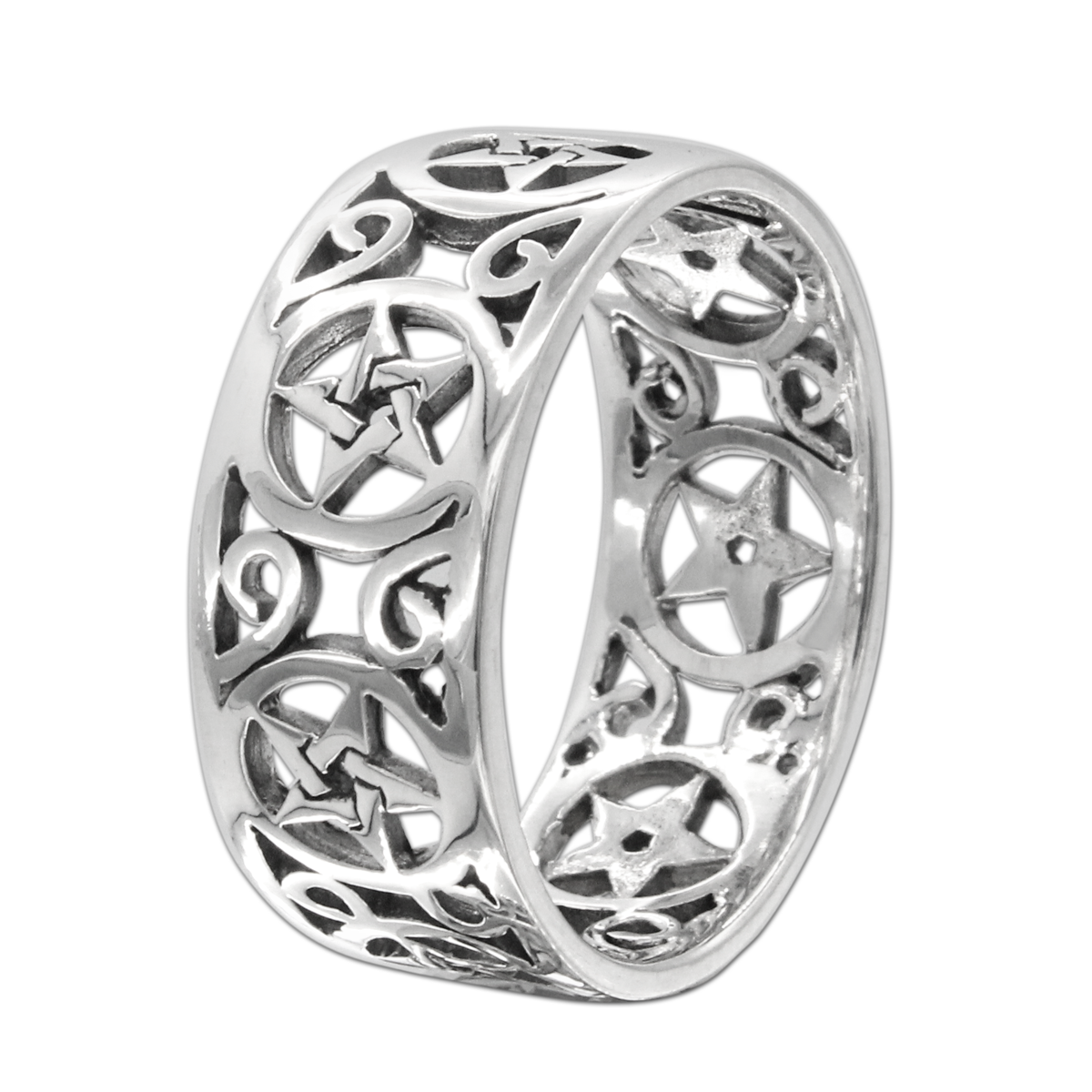 Sterling Silver Pentacle Band Ring Pentagram Wiccan Pagan Jewelry Sizes ...