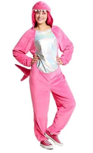 Adult Women's Hot Pink Shark Jumpsuit Halloween Costume Size Large | eBay