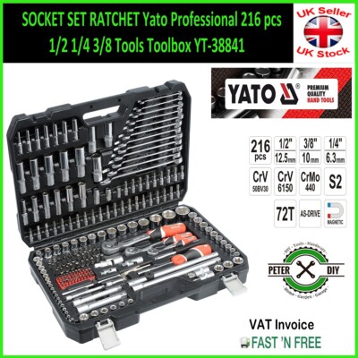 SOCKET SET RATCHET Yato Professional 216 pcs 1/2 1/4 3/8 Tools Toolbox ...
