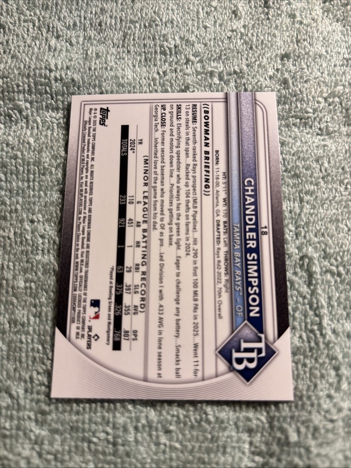 2025 Bowman Chrome CHANDLER SIMPSON MEGA MOJO REFRACTOR ROOKIE #18 Rays ...