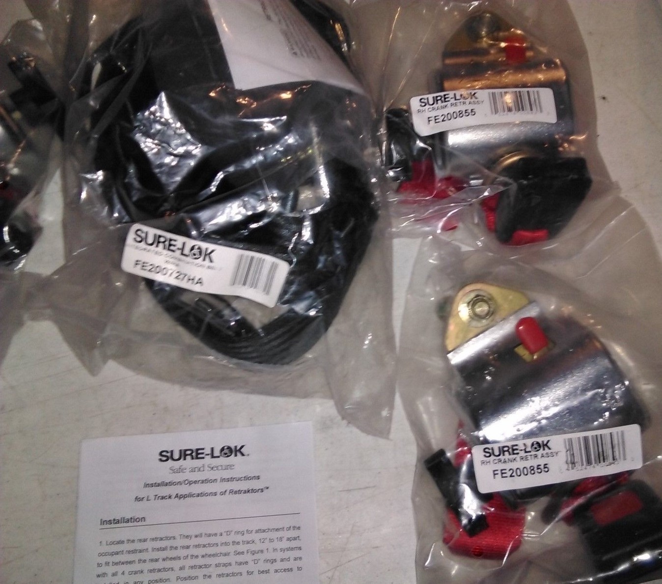 SURE-LOK WHEELCHAIR TIE DOWN KIT FF612-4C CRANK RETRACTORS FF627-4C ...