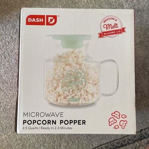 DASH Microwave Popcorn Popper Aqua Glass Silicone. 80 oz Capacity 2.5 ...