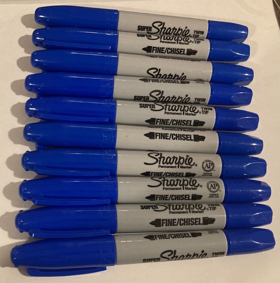 NEW SUPER SHARPIE BLUE Twin Tip Permanent Marker Fine/Chisel ...