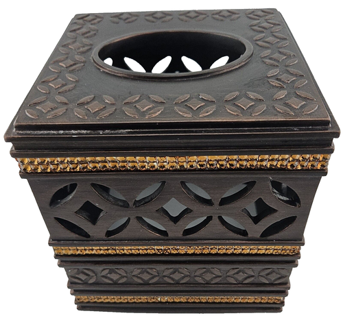 Brown Gold Geometric Tissue Box Resin Cut Outs Traditional Bathroom/6"H ...