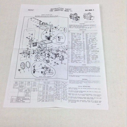 AUTOLITE 1100-1101 CARBURETOR KIT 1963-1969 FORD 144-170-200-223-240 ...