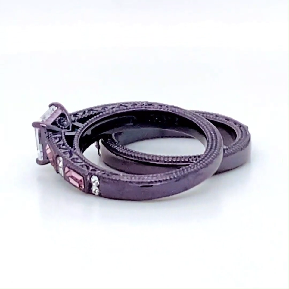 Brown Stainless Steel Antique Design CZ Multi-Stone 2pc Wedding Ring ...