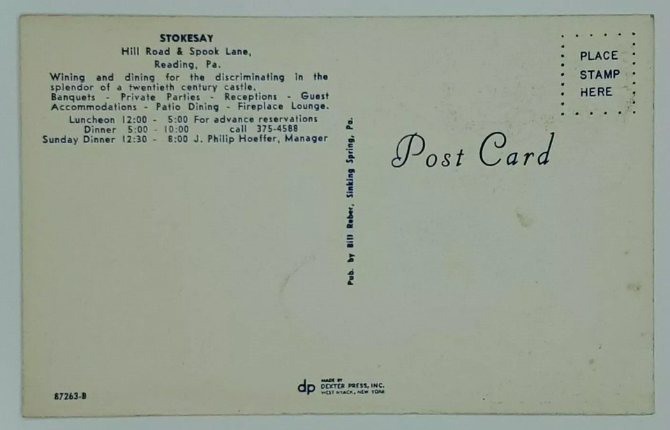 Postcard Stokesay Hill Road Spook Lane Reading Pennsylvania USA A2 | eBay