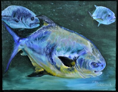 PERMIT FISH 14"x11" original acrylic PAINTING | ocean,sea life,wall,art ...