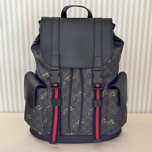 Near Mint GUCCI GG Supreme 495563 Tiger Backpack Rucksack Black Canvas ...