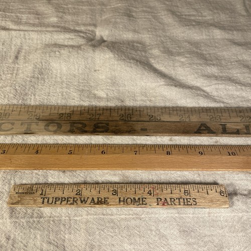 LOT OF 3 - Vintage Wood Rulers 6” Tupperware Ad, 12” SENCO & 18 ...