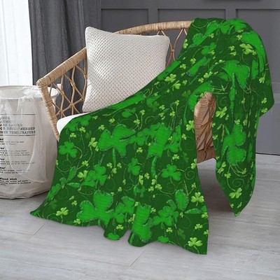 St. Patrick's Day Irish Clover Lucky Green Soft Fleece Throw Blanket ...
