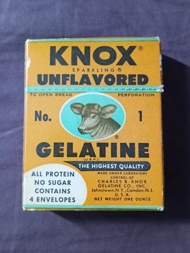 VINTAGE KNOX SPARKLING UNFLAVORED No. 1 GELATINE PACKETS w/ COW ...