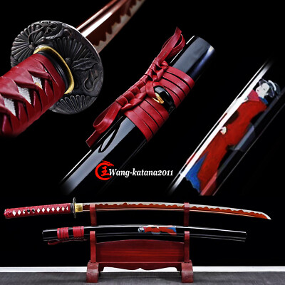 Geisha Katana Leather Ito/Sageo Red T10 Carbon Steel Japanese ...