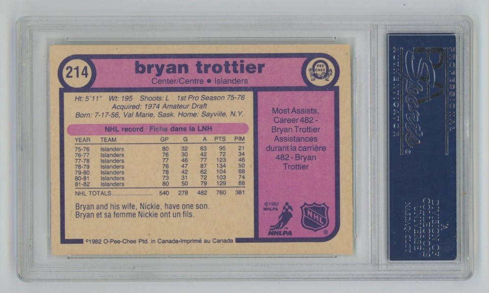 Bryan Trottier NY Rangers Signed 1982 O-PEE-CHEE Card #214 Auto PSA/DNA ...