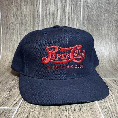 Pepsi Cola Scripts Logo Hat Cap Snap Back Black Blue Adjustable Mens | eBay