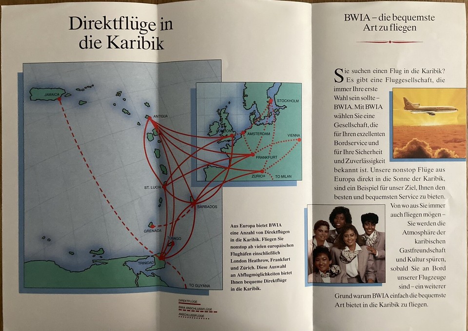 1990s BWIA AIRLINES BROCHURE TRISTAR SEAT CHART ROUTE MAP VINTAGE | eBay