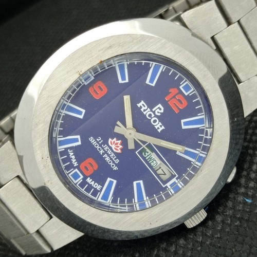 OLD RICOH AUTOMATIC JAPAN MENS OVAL SHAPE BLUE DIAL WATCH 587f-a309724 ...