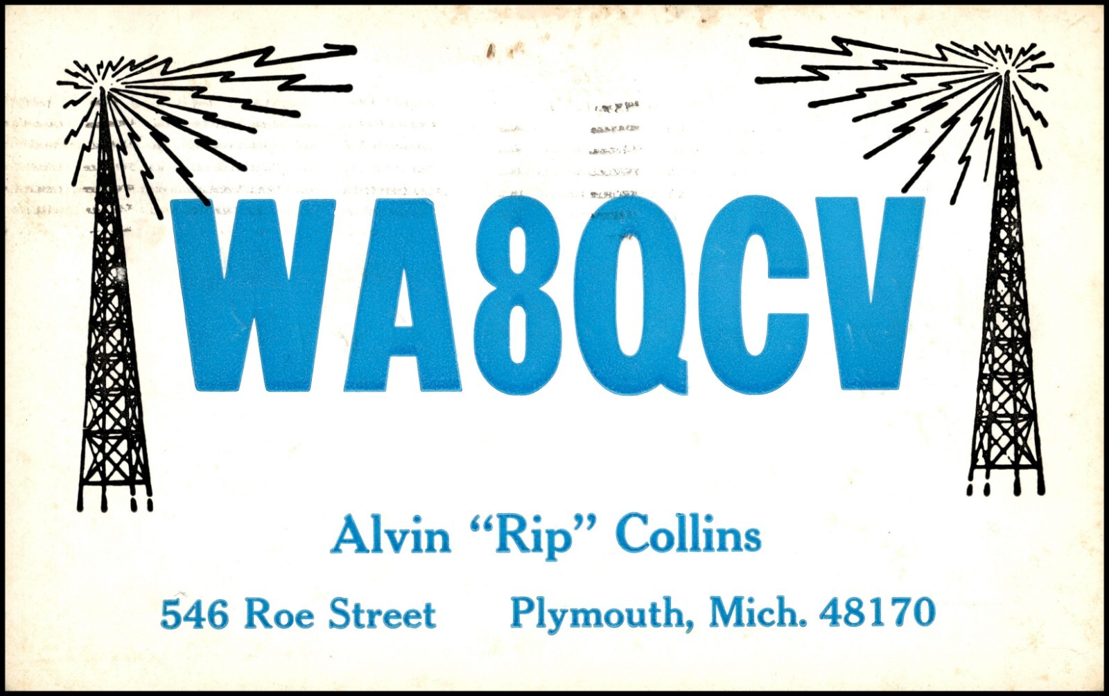 VTG Ham Radio CB Amateur QSL QSO Card Postcard Plymouth Michigan WA8QCV ...