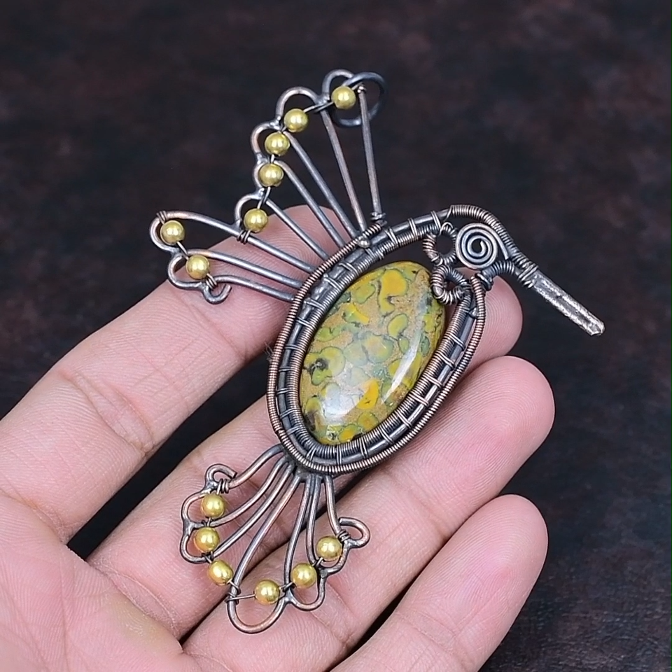 Fruit Jasper Wire Wrapped Bird Pendant Handcrafted Copper Partywear 4. ...