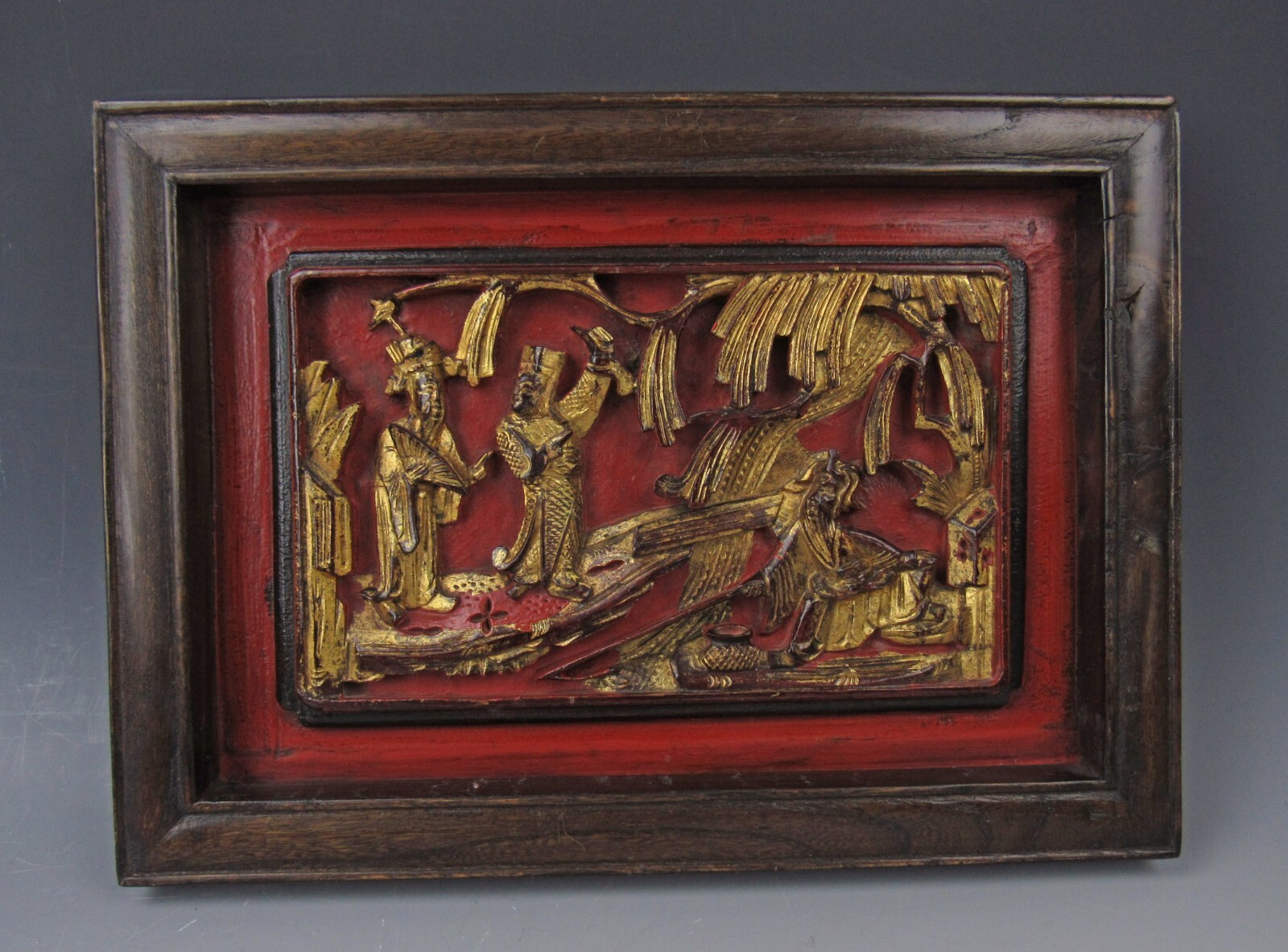 A Chinese Wood Relief Repousse Carving Lacquer Painted Martial Art ...
