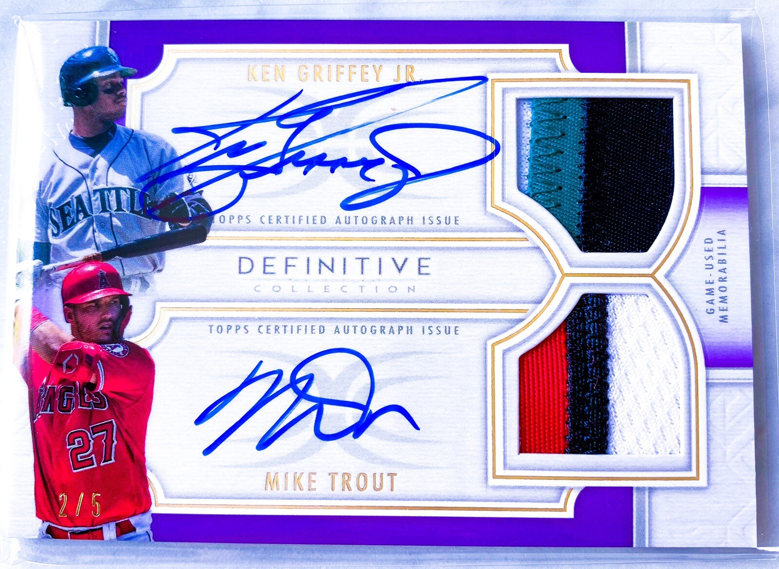 2020 Topps Definitive Ken Griffey Jr & Mike Trout Purple Patch Auto ...