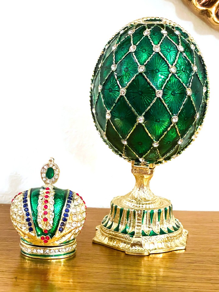 Green Carl Faberge egg Replica Imperial style Fabergé egg Gold Diamond ...
