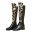 Womens Leather Round Toe Golden Floral Knee High Riding Boots Winter ...