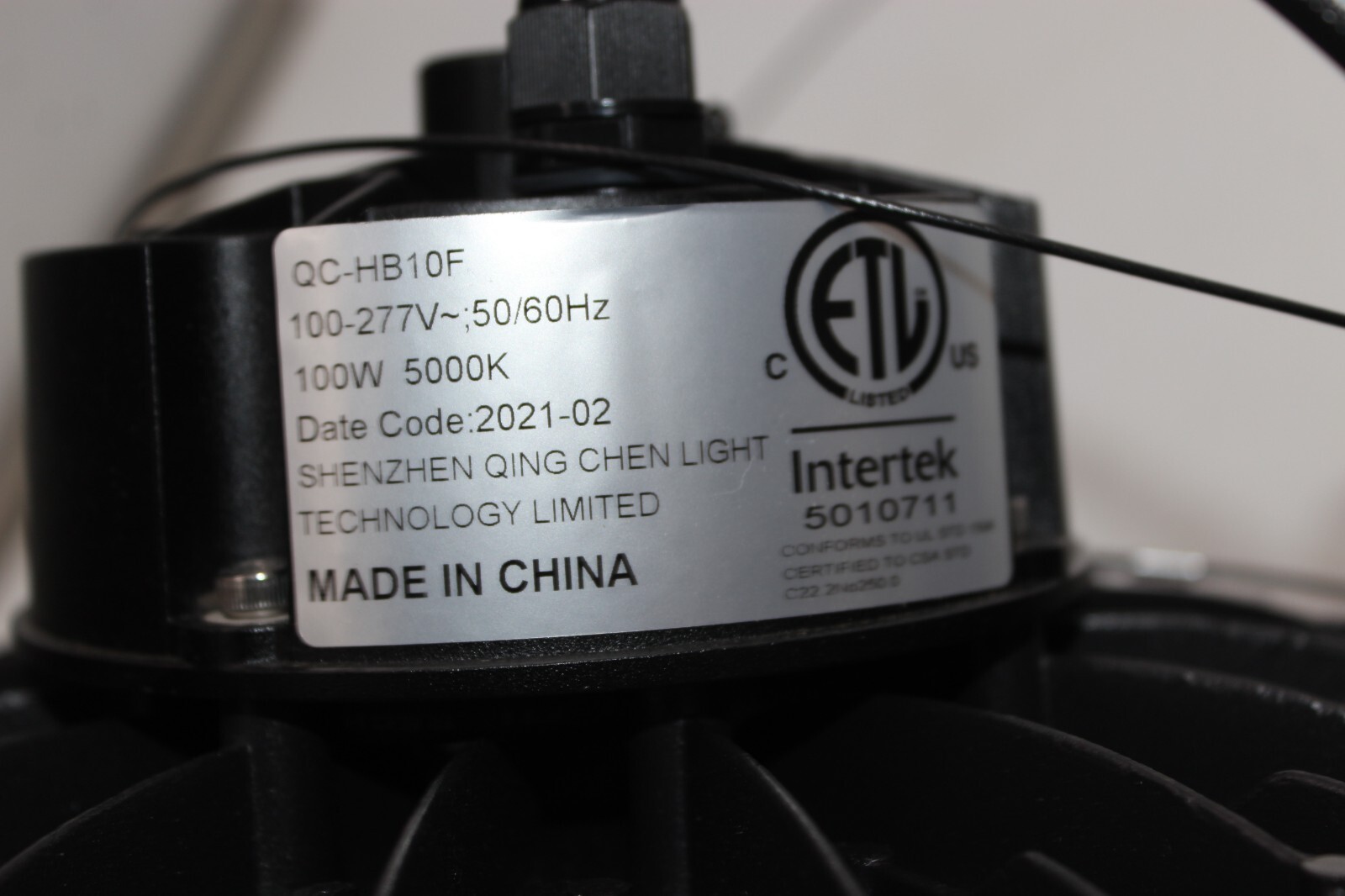 LED High Bay Light 100W 5000K QC-HB10F High Bay LED Shop Light Intertek ...