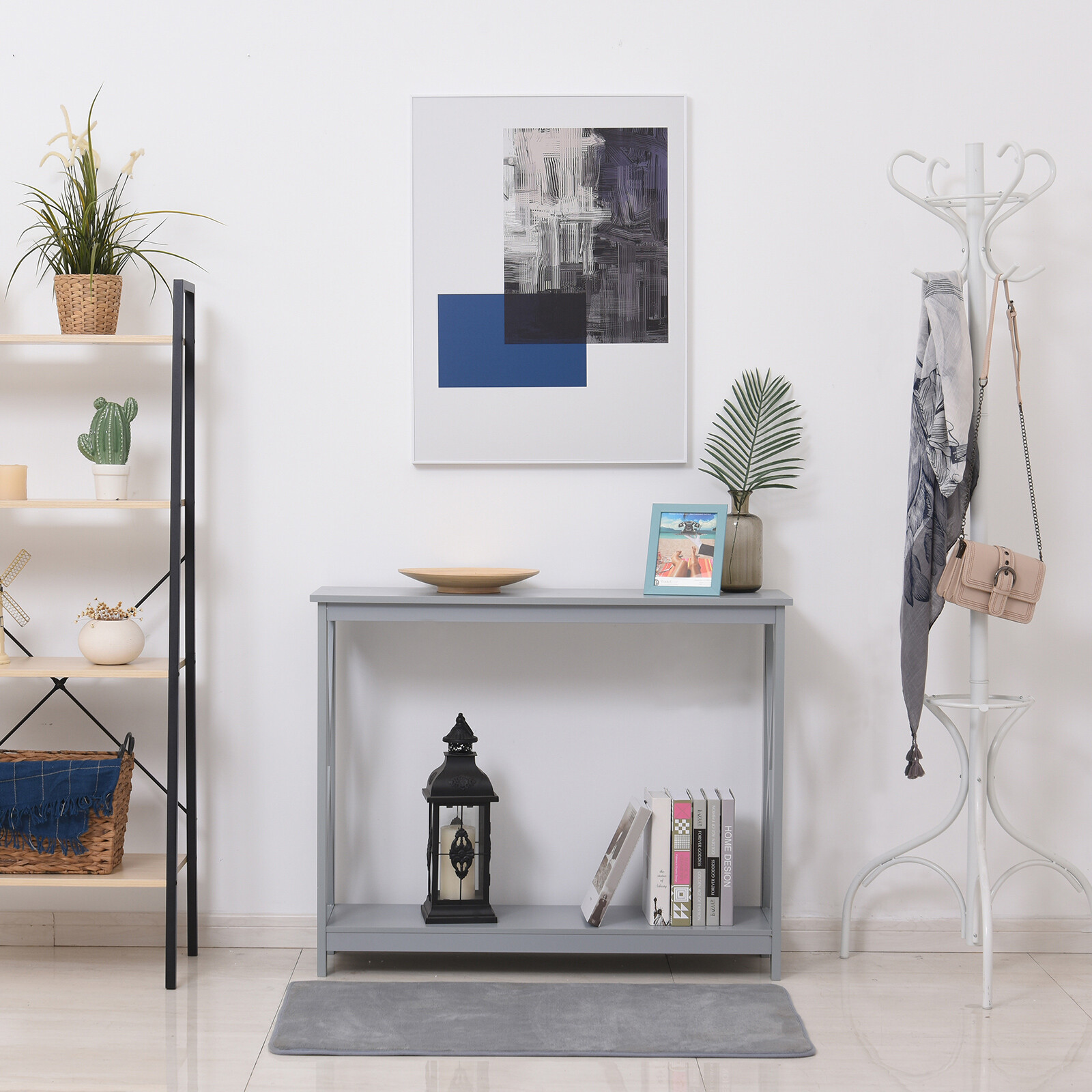 Grey Console Table with Shelf, Display Shelf Stand Furniture for Living ...