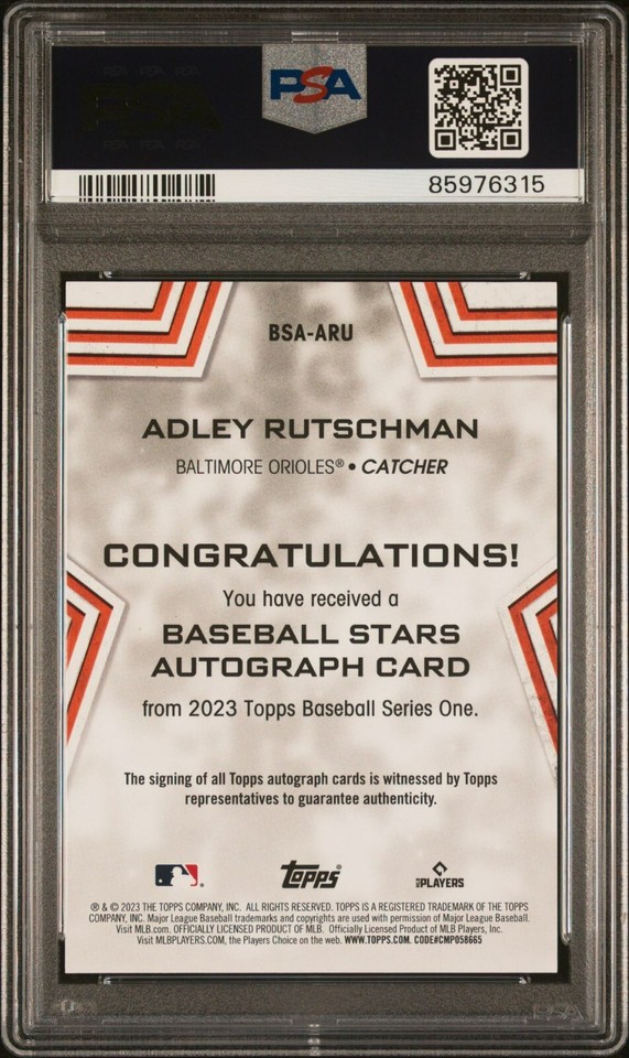 2023 Topps Series 1 Adley Rutschman Baseball Stars Autograph RC PSA 10 ...
