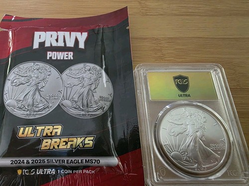 2025 Silver Eagle PCGS MS70 Ultra Breaks Privy Power Ultra Gold Rush ...