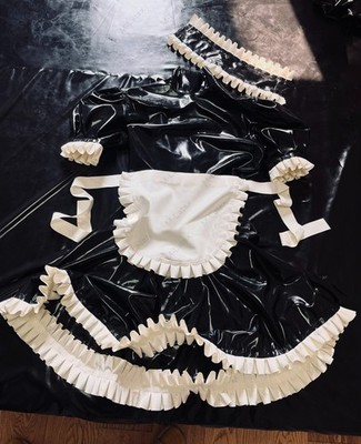 Latex Rubber Gummi Maid Outfits uniform Dress apron skirt customized 0 ...