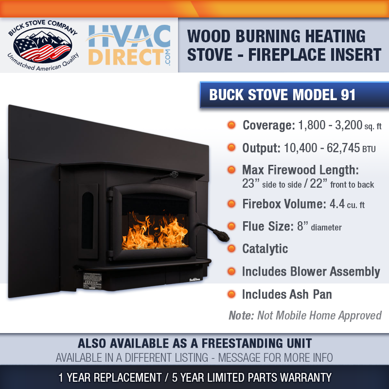 Buck Stove Model 91 Wood Burning Fireplace Insert with Blower - Up to ...