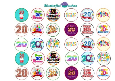 30 x 20th Birthday Edible CupCake Toppers in Rice Paper,Icing or Precut ...