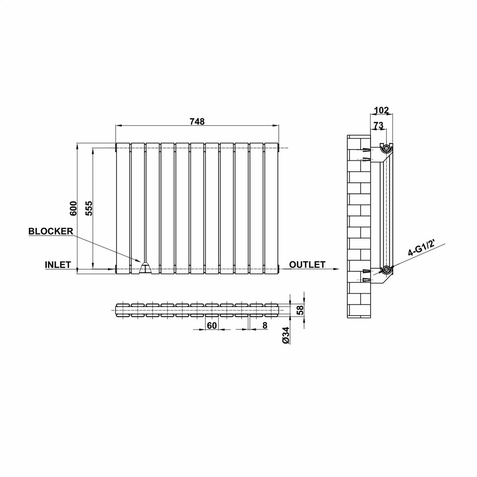 Modern Flat Panel Radiator Vertical Design Tall Upright Central Heating ...