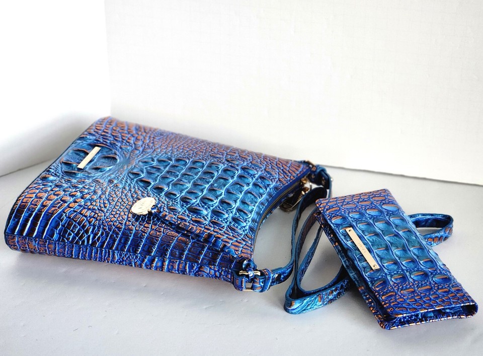 🌹 Brahmin Katie Crossbody Deep Azure Leather Messenger Bag + Bi-fold ...
